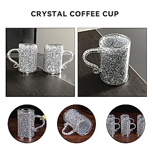Kawlity Diamond Crystal Coffee Mug Set of 6 with Handle, Glass Mugs, Cappuccino Cup Juice Cup, 6 Oz Crushed Mug Cups, Double Layer Heat Insulation Vacuum Glass Mug Cups for Coffee/Milk/Tea/Juice/Beer