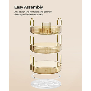 SONGMICS Makeup Organizer, 3-Tier Round Rotating Skincare Organizer Countertop, Customizable, Toiletries Vanity Organizer, Lazy Susan, Gift, Champagne Gold UJKA011A01