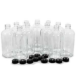 Vivaplex, 12, Clear, 16 oz Glass Bottles, with Lids
