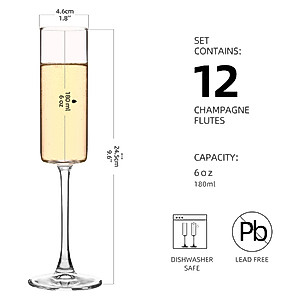 YANGNAY Cylinder Champagne Flutes, Champagne Flute Glass Set of 12, Clear Champagne glasses for Party, Home, Restaurant Use, 6 oz Capacity