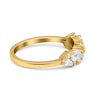 Blue Apple Co. Yellow Tone, Simulated Cubic Zirconia Size-7 Art Deco Half Eternity Band Pear Marquise Baguette Wedding Band Ring Bridal Round CZ 925 Sterling Silver