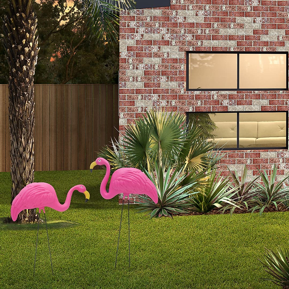 4E's Novelty Pink Flamingos Yard Decorations Large 23" [Set of 2] Outdoor Garden Flamingo Statue Ornament Lawn Decor