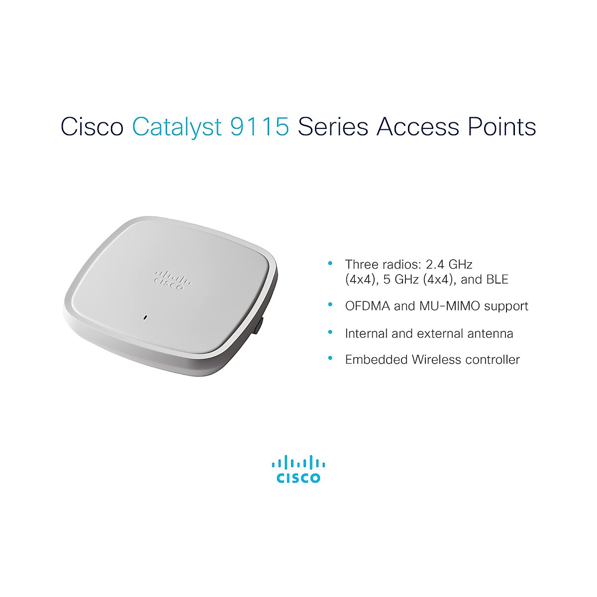 Cisco Catalyst 9115AXI-B Wireless Access Point, Wi-Fi 6, 4x4 MU-MIMO, Controller Managed, PoE, Internal Antenna, (C9115AXI-B)