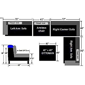 Stendmar L Shape U Shape Reversible Modern Microfiber Fabric Sectional Couch Sofa Set S150D (S150DBK-Black, 142-182" L x 110-150" D x 35" H)