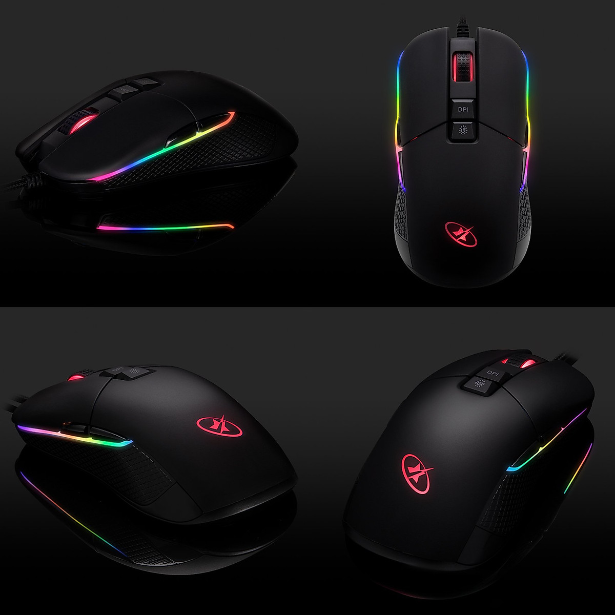 Rosewill Ergonomic Computer Laptop Gaming Mouse, 5 Levels up to 4000 DPI w/ Advanced Optical Sensor, 7 LED Backlit Colors - RGM-400