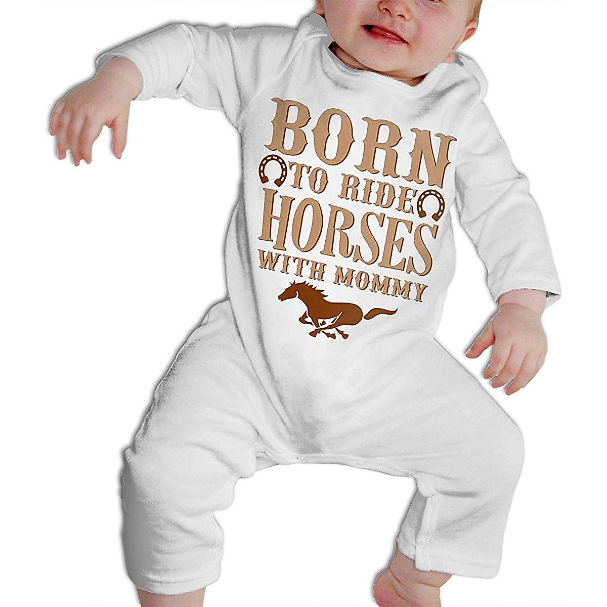SADODER Born to Ride Horses with Mommy Baby Bodysuit Long Sleeve Jumpsuit Rompers Outfit 6-12 Months