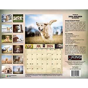 2024 Golden Retriever Wall Calendar 16-Month X-Large Size 14x22, Best Golden Retriever Dog Calendar by The KING Company-Monster Calendars