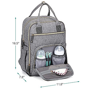 iniuniu Diaper Bag Backpack, Large Unisex Baby Bags Multifunction Travel Backpack for Mom and Dad with Changing Pad and Stroller Straps, Gray
