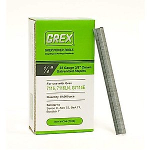 GREX C04 22 Gauge 3/8-Inch Crown 1/4-Inch Length Galvanized Staples (10,000 per box)