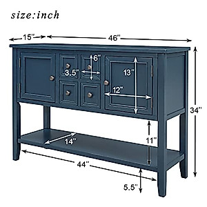 Anwick Buffet Sideboard, Wood Storage Cabinet, Console Table with Storage Shelf, 4 Drawers and 2 Cabinets, Wood Buffet Server for Living Room Kitchen Dining Room (Navy)