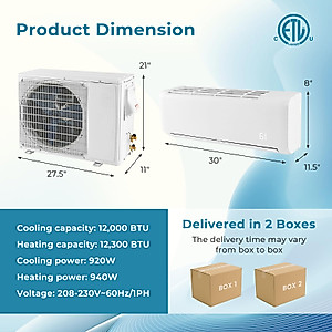 PETSITE 12,000 BTU Mini Split AC/Heating System, 21 SEER2 Ductless Inverter with Pre-Charged Heat Pump, Mini Split with Remote Control & Full Installation Kit (12000BTU, 208-230V, 21 SEER2)