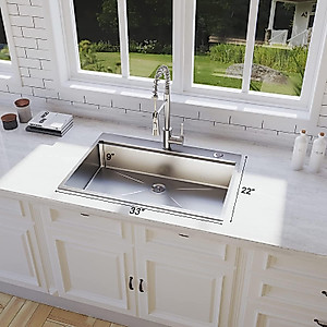 Hausinluck 33 x 22 inch Drop-in Kitchen Sink, Stainless Steel Drop-in Workstation Kitchen Sink 18 Gauge Handmade Modern Topmount Single Bowl Kitchen Sink with Ledge and Accessories (Pack of 5)