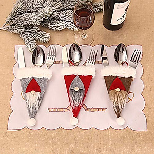 PARTSQUEEN 3Pcs Christmas Silverware Holders, Santa Tableware Bag Plush Christmas Knife and Fork Cover for Holiday Xmas Party Dinner Table Decoration