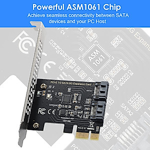 BEYIMEI PCIe SATA Card 2 Ports, PCI-E to SATA Expansion Card,6Gbps PCI-E (2X 4X 8X 16X) SATA 3.0 Controller Card for Windows10/8/7/XP/Vista/Linux,Support SSD and HDD