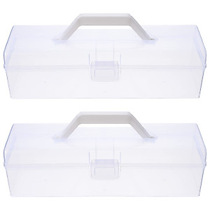 VICASKY Plastic Storage Box, 2pcs Clear Organizer Container with Handle, Multipurpose Storage for First Aid, Sewing, Painting Arts Tools