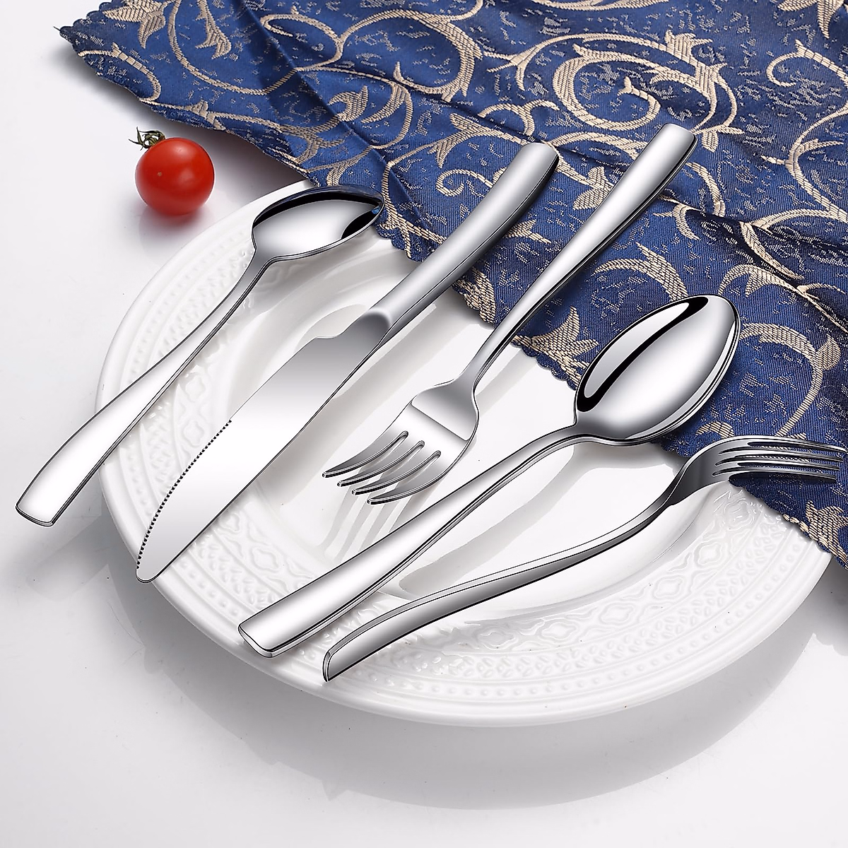 40-Piece Silverware Set, Heavy Duty Stainless Steel Flatware Set Service for 8, Modern Design Cutlery Utensil Sets, Dinner Fork Knife Spoon Eating Tableware Sets for Home, Dishwasher Safe