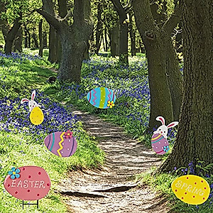 Brwoynn Easter Decorations, Set of 2 Easter Yard Signs, Metal Stakes Easter Day Outdoor Decorations, Easter Bunny Egg Decor for Easter Outside Lawn Decorations