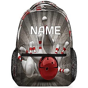 OMFUNS Vintage Bowling Ball Custom Backpack for Kids Boys Girls Sport Bowl Personalized School Bookbag for College Elementary Middle School Bag Casual Daypack Laptop Bag for Women Men