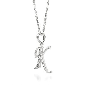 Initial 'K' Pendant Diamond Necklace Galaxy Gold GG 14K Solid White Gold Pendant Necklace with Natural Diamonds MADE IN USA High Polish Finish Rhodium Finish Handcrafted Personal (14 Inch Small Choker)