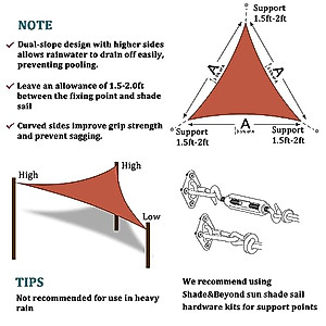 Shade&Beyond Shade Sail Triangle 15'x15'x21' Patio Sunshade Sail for Patio Lawn Deck Rust Red Color