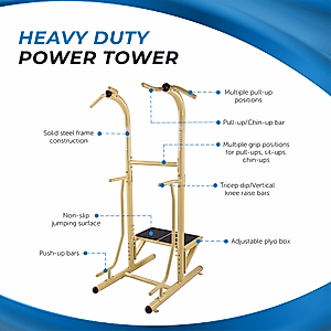 Stamina Outdoor Fitness Power Tower Pro with Plyo Box - Dip Bar Pull Up Bar Station with Smart Workout App - Dip Bars for Home Workout - Up to 300 lbs Weight Capacity
