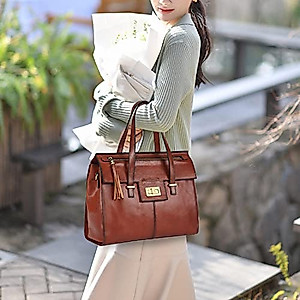 Banuce Vintage Full Grain Leather Purses and Handbags for Women Satchel Bag Fashion Ladies Office Work Bag