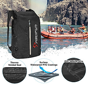 Piscifun Dry Bag Waterproof, Floating Dry Backpack, Lightweight Waterproof Dry Bag with Waist Pouch and Phone Case for Kayaking, Camping, Beach, Boating & Swimming for Men & Women Black 20L