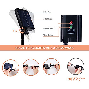 MUYUN American Flag Lights Solar Powered&Plug-in, 420LED Flag Net Light with Remote, 8 Modes Fairy String Light for Christmas Decorations Party Home Decor July 4th Independence Day