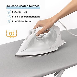 SAVUK Ironing Board Cover and Pad with Standart Size 15x49, Adjustable Elastic Edge Fit, Extra Thick Padding, Heat Reflective, Non Stick Scorch and Stain Resistant, Easy Installation (Silver)