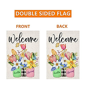 Doncida 12pcs Seasonal Garden Flags Set Double Sided Burlap 12x18 Inch Welcome Spring Summer Freedom Holidays Garden Flag, Small Yard Flag for Outdoor Decorations