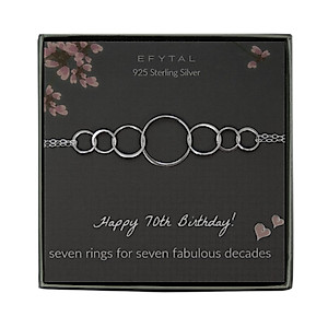 EFYTAL 70 Birthday Gifts, 925 Sterling Silver 7 Ring Bracelet for Women, 7 Circles Jewelry, Gifts for 70 Year Old, 70th Birthday Gifts for Grandma