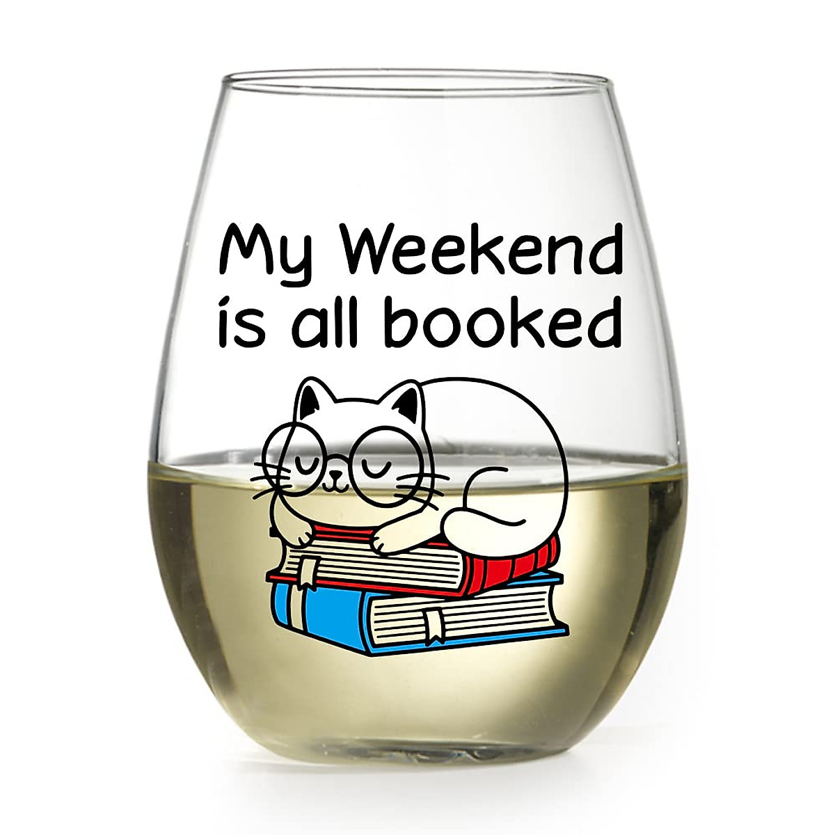 DYJYBMY My Weekend Is All Booked Wine Glass, Funny Book Club Gifts for Reader Lovers, Librarian,Teacher, Nerd Gift Idea, Nerd Christmas Gift, Inspirational Birthday Gifts for Friends