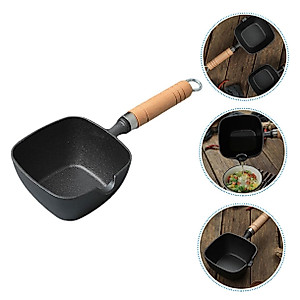 BRIGHTFUFU Square Small Iron Pot with High Heat Oil Mini Pancake Pan Induction Pans for Cooking Omlette Pan Milk Steaming Frying Pan Non Stick Pans Cooking Pans Nonstick Egg Hot Pot Wooden