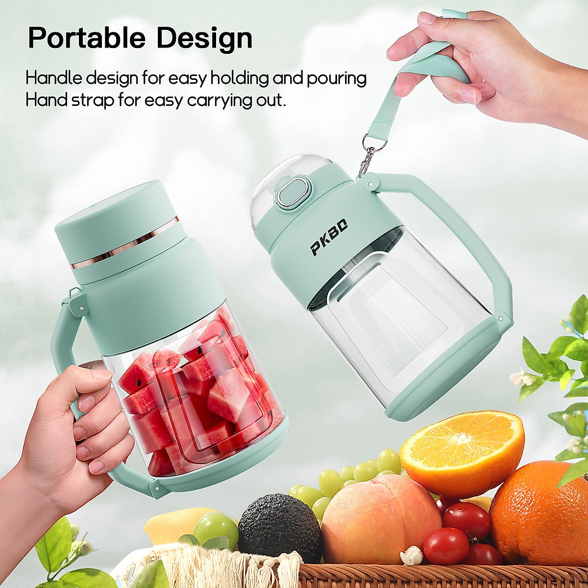 PKBD Portable Blender for Shakes and Smoothies, Juicer with 15-Second Ice-Crushing Power, 10 Blades, 32 Oz Rechargeable USB-C Personal Blender with Straw, BPA Free Smoothie Blender, Green