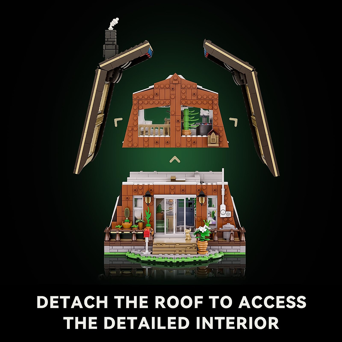 BRICKKK PANTASY Wood-Cabin Building Set, Cabin House Building Bricks Set, Buildable Architecture with Outdoor Pool and BBQ Model Building Kit, Construction Building Set for Adults and Teen