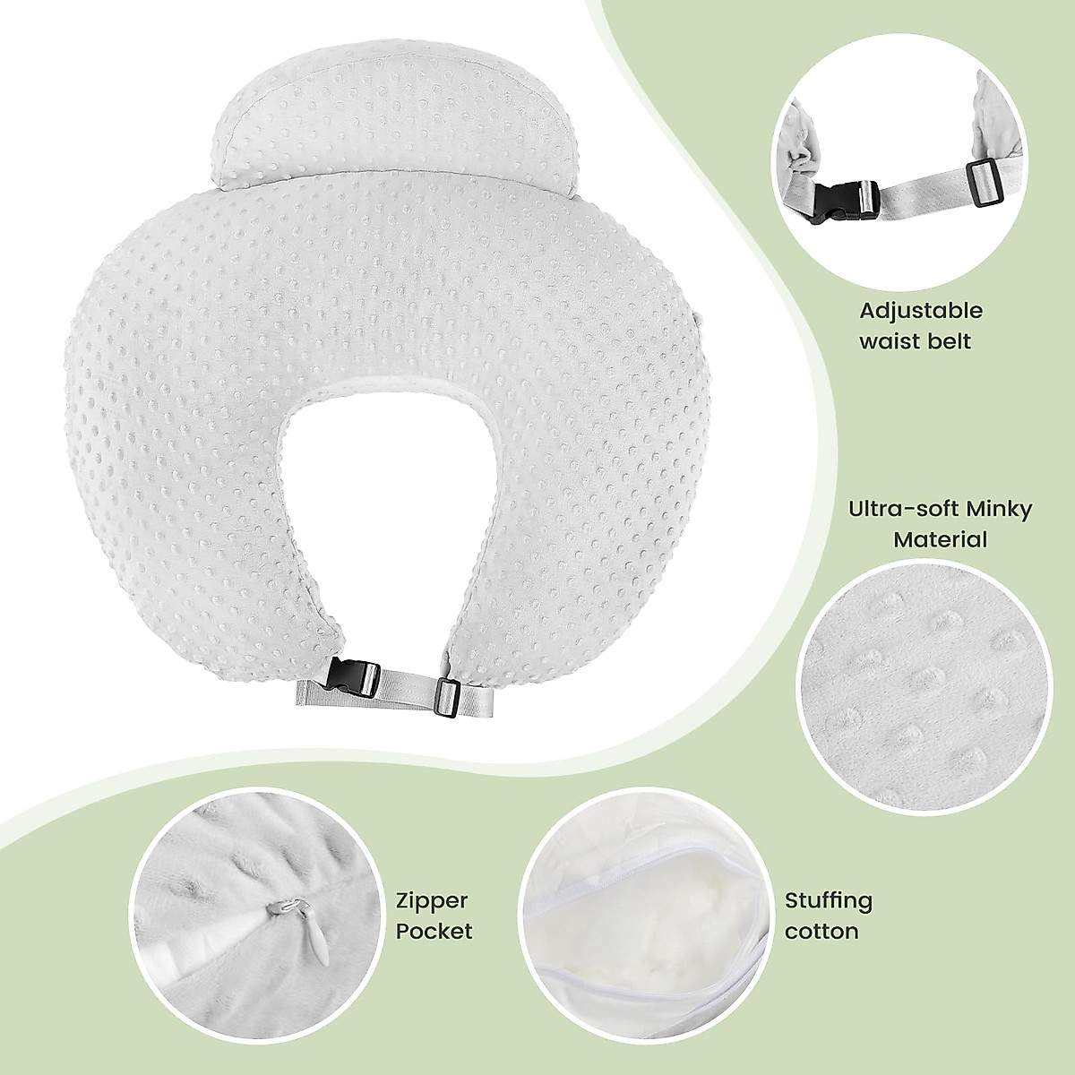 YCDTMY Nursing Pillow for Breastfeeding, Ergonomic Breastfeeding Pillows for Baby, Nursing Pillow with Adjustable Waist Strap and Removable Soft Minky Cover, Breastfeeding Essentials, Grey