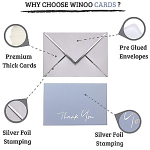 Heavy Duty Thank You Cards with Envelopes - 36 PK - Silver Thank You Notes 4x6 Inches Baby Shower Thank You Cards Wedding Thank You Cards Small Business Graduation Funeral Teacher (Dusty Blue)