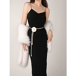 rgwtgkyh Pearl Belt for Dress Charm White Camellia Flowers Bridal Belt Chain Adjustable Pearl Belt for Women Bridesmaid Wedding Dress Belt