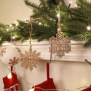 24 Pieces Wooden Christmas Snowflakes Ornaments 3inch Snow Flake Hanging Ornament for Rustic Christmas Tree Decoration Holiady Gift Crafts