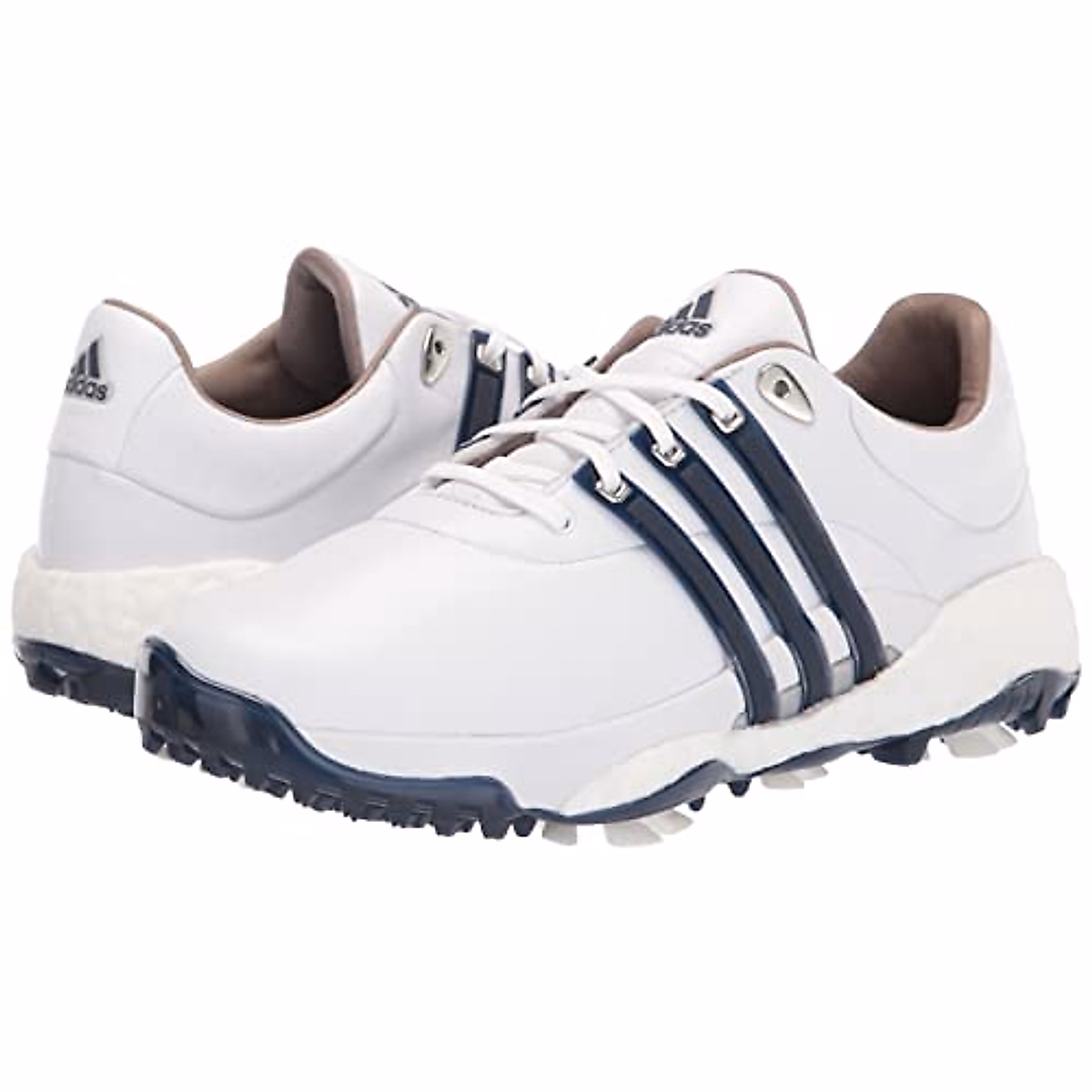 adidas Men's TOUR360 22 Golf Shoes, Footwear White/Silver Metallic/Team Navy Blue, 10