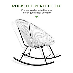 Best Choice Products 3-Piece Outdoor Acapulco All-Weather Woven Rope Patio Conversation Bistro Set w/Glass Top Table and 2 Rocking Chairs - White