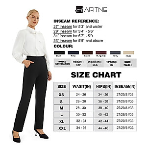 AFITNE Dress Pants for Women Business Casual Stretchy Straight Leg Work Pants Yoga Dress Slacks High Waisted with Pockets Black 31" L