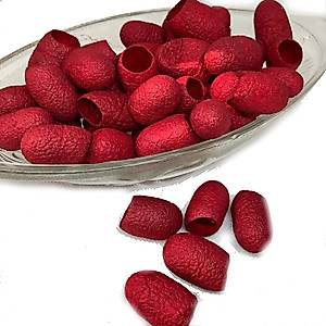 Hand Dyed Silk Cocoons, Silk Cut Cocoons, Mulberry Silk Fibres, Selection Pack of 30 Cut Silk Cocoons (Ruby Blaze)