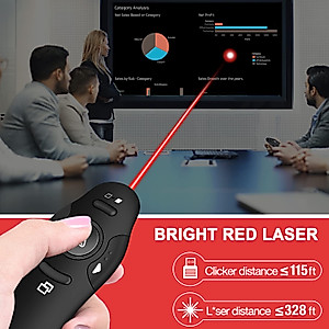 Rechargeable Presentation Clicker with Red Laser Pointer, Wireless Presenter Remote for PPT Clicker, 2.4GHz Presentation Remote Slide Advancer Powerpoint Clicker for Mac/Computer/Laptop/Keynote…
