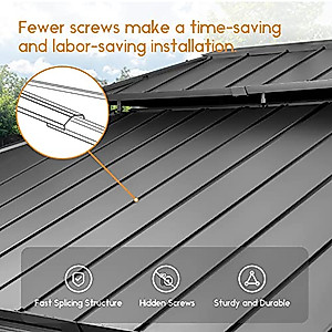 Warmally 12' x 16' Hardtop Gazebo, Outdoor Permanent Gazebo with Galvanized Steel Double Roof Canopy, Aluminum Frame Pavilion with Netting and Curtains for Patio, Deck, Backyard, Lawn and Gardens