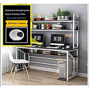 TOPYL Computer Desk with Hutch,Modern Writing Desk with Storage Shelves,Office Study Desk Gaming Desk Workstation for Home Office,Wood + Metal Legs