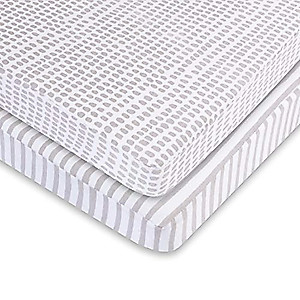 Ely's & Co. Patent Pending Waterproof Pack N Play/Mini Portable Crib Sheet with Mattress Pad Cover Protection I Taupe Stripes and Splash