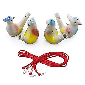 4PCS Ceramic Toys Ceramic Bird Whistle Ceramic Bird Water Whistle Birthday Party Gift Multicolor Ribbon Hanging Rope Can Make A Loud Sound