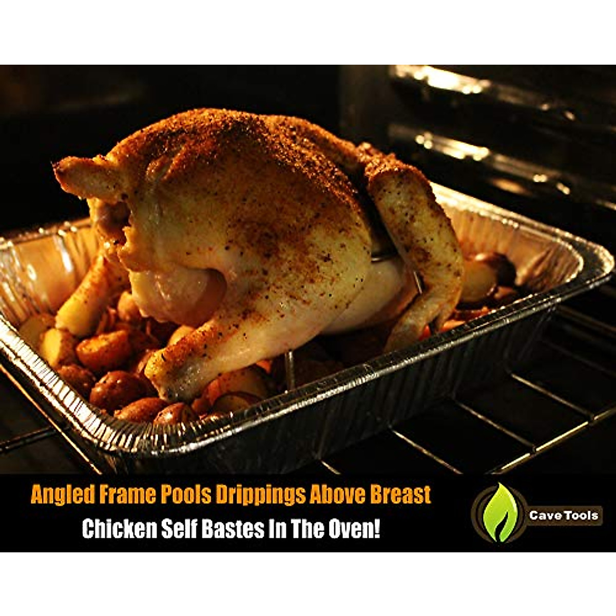 Cave Tools Chicken & Turkey Roasting Rack for Smoker, Grill or Oven; 2 in 1 Poultry Lifter Wire Rack - BBQ Grill Accessories