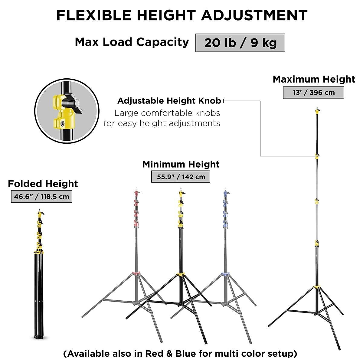 Flashpoint 13' Yellow Color Coded Pro Air Cushioned Heavy Duty Light Stand for Photography, Lightwight and Durable Portable Photography Light Stand Tripod is Suitable for Pro Photography